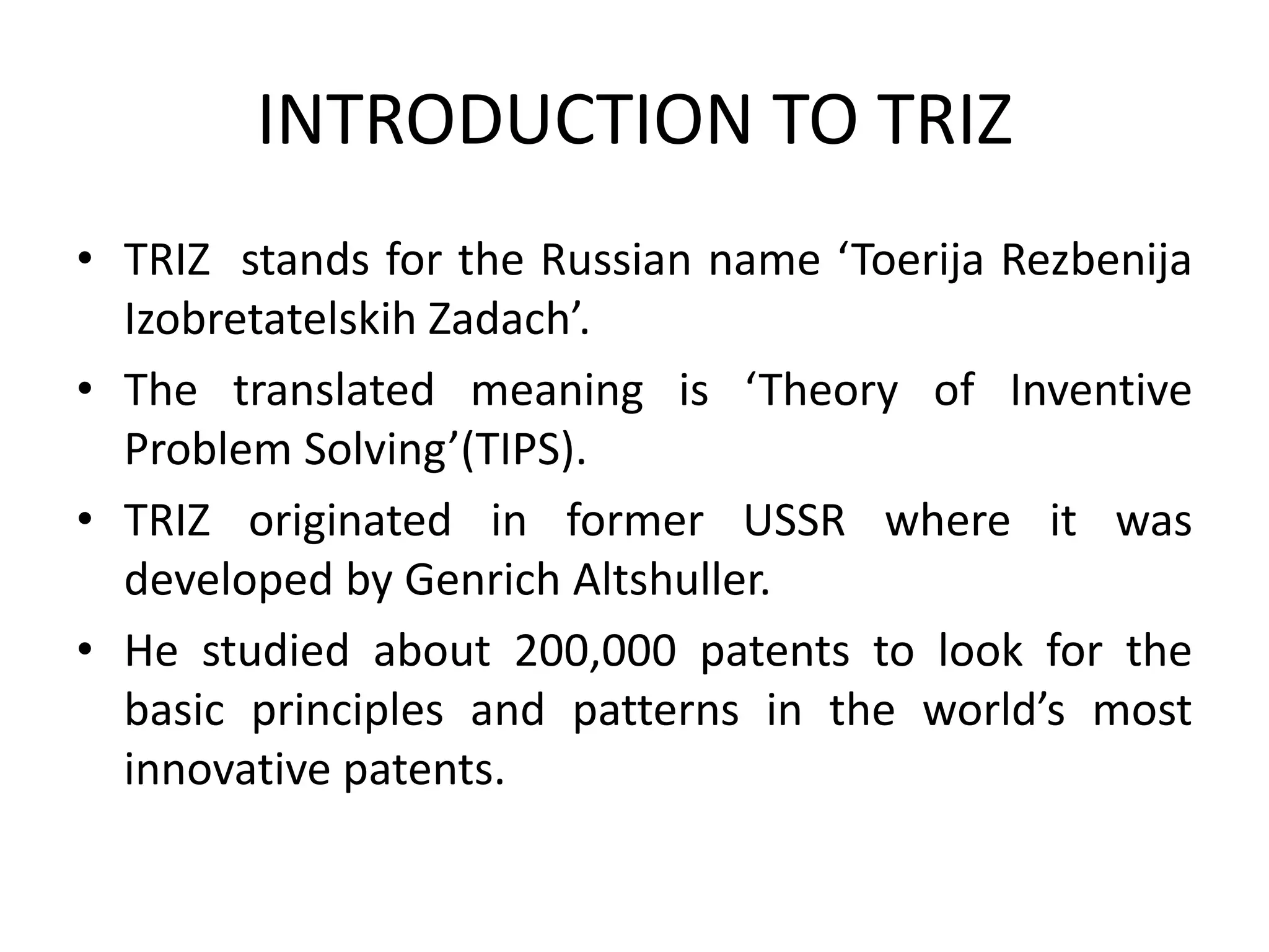 Introduction to TRIZ(TIPS) | PPTX