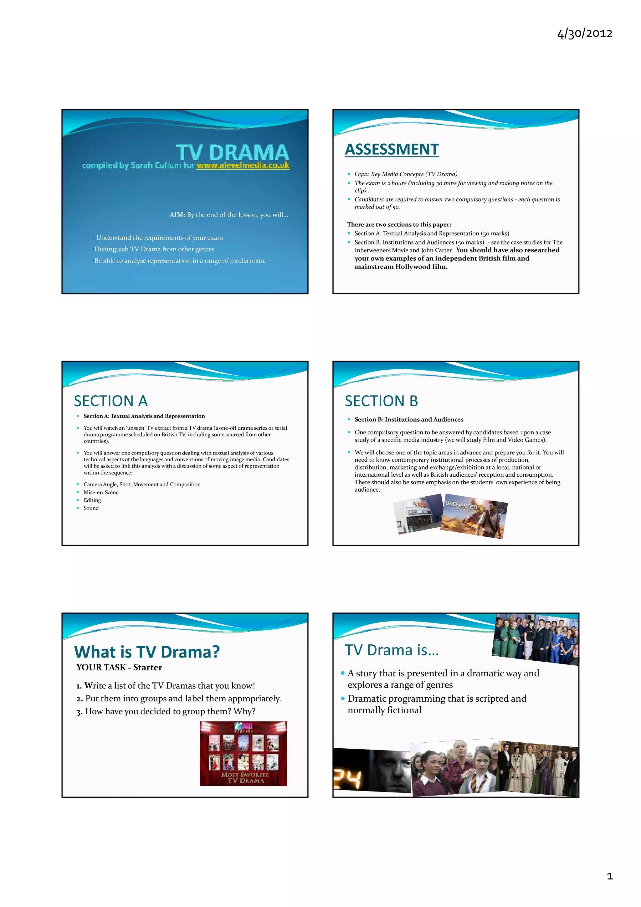 Introduction to tv drama and representation g322 ocr media studies | PDF