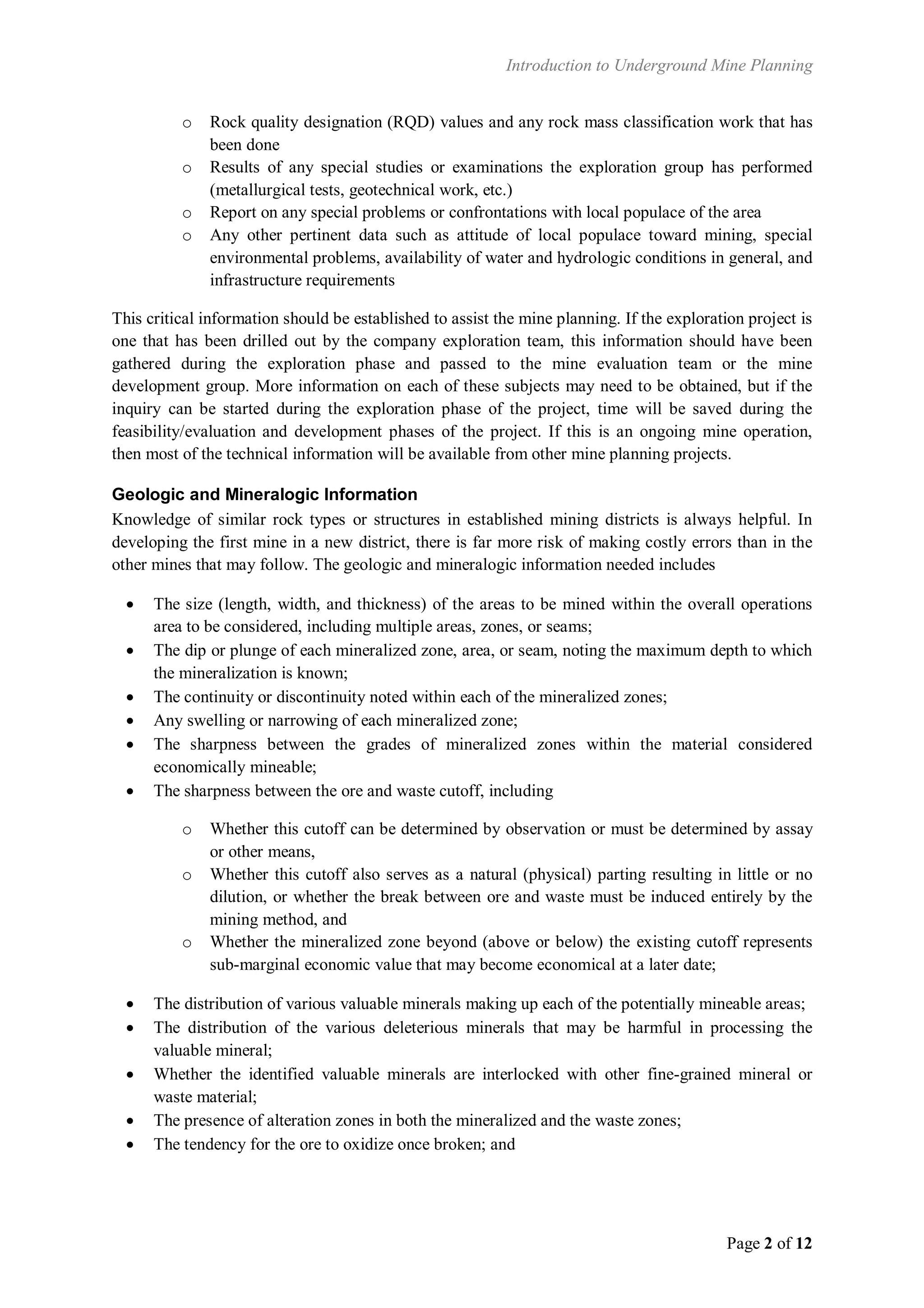 Introduction to underground mine planning | PDF