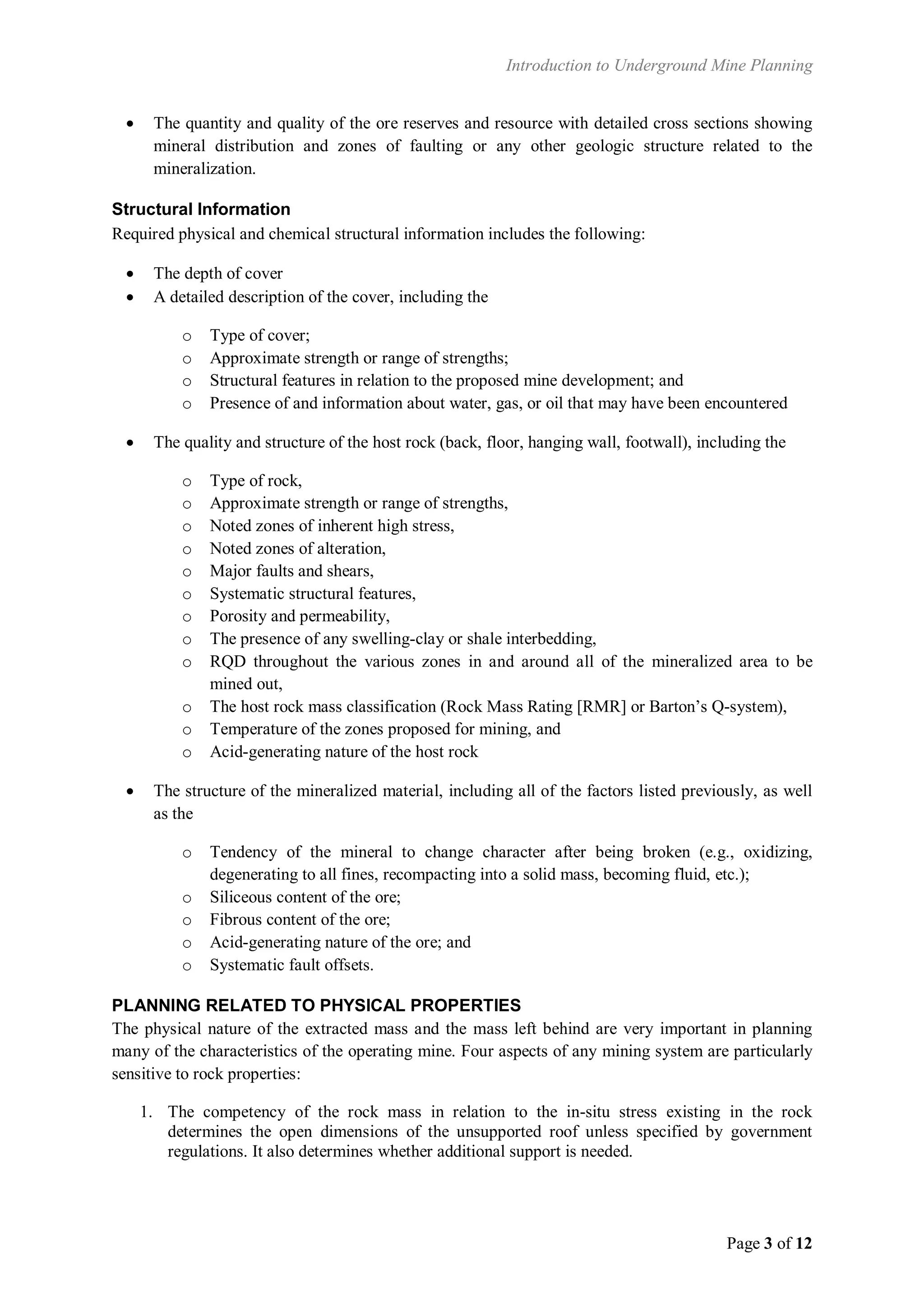 Introduction to underground mine planning | PDF