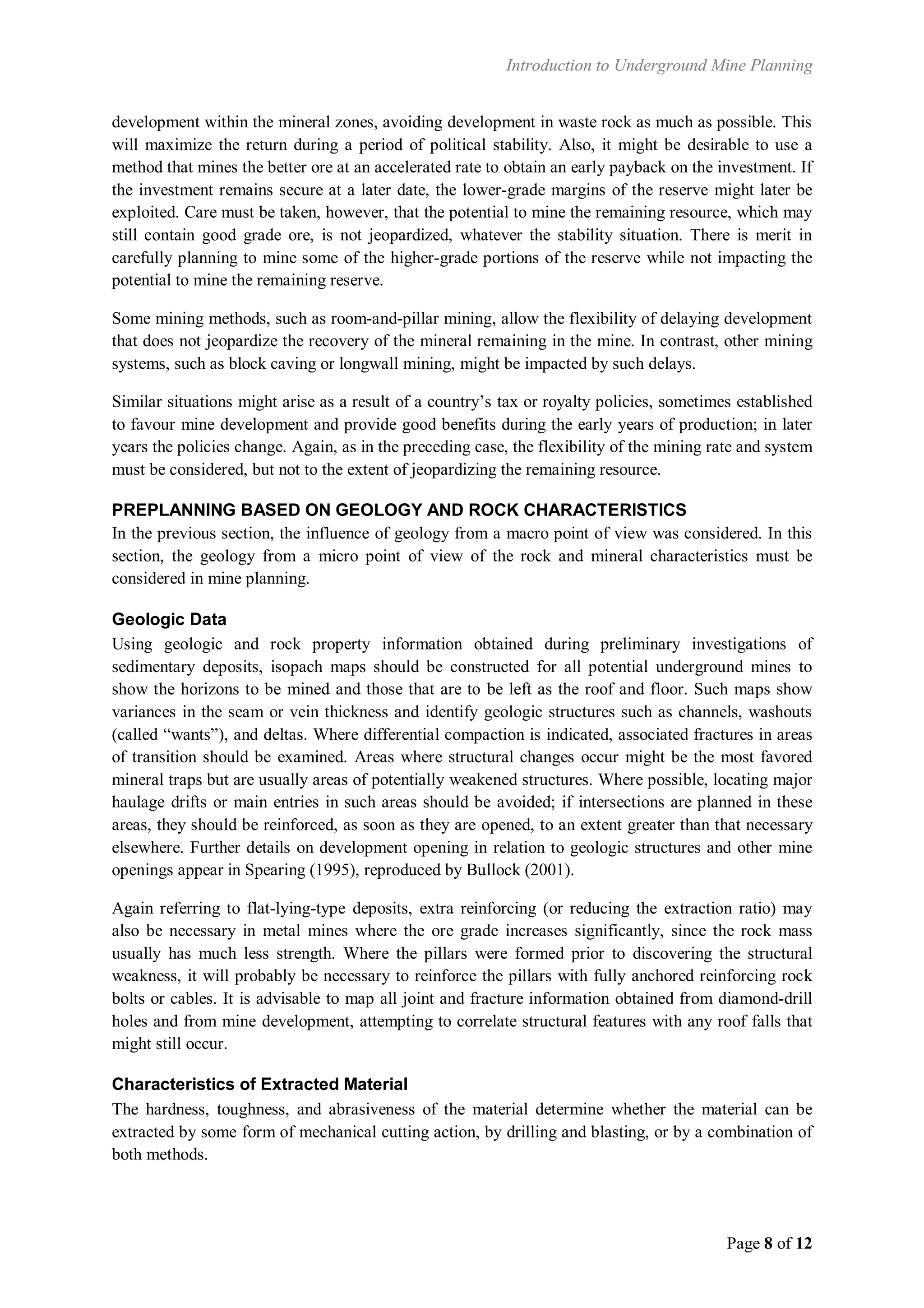 Introduction to underground mine planning | PDF