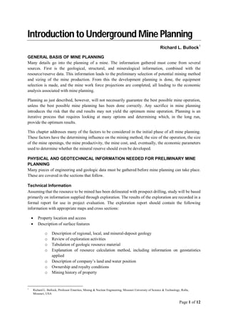 Introduction to underground mine planning | PDF