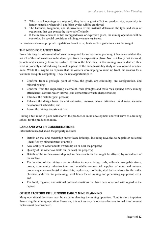 Introduction to underground mine planning | PDF