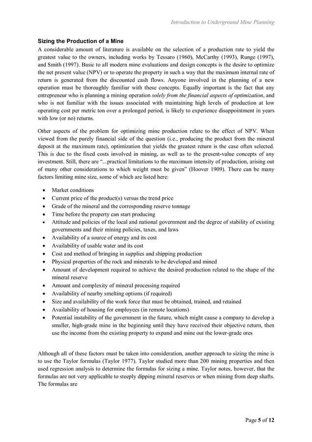 Introduction to underground mine planning | PDF