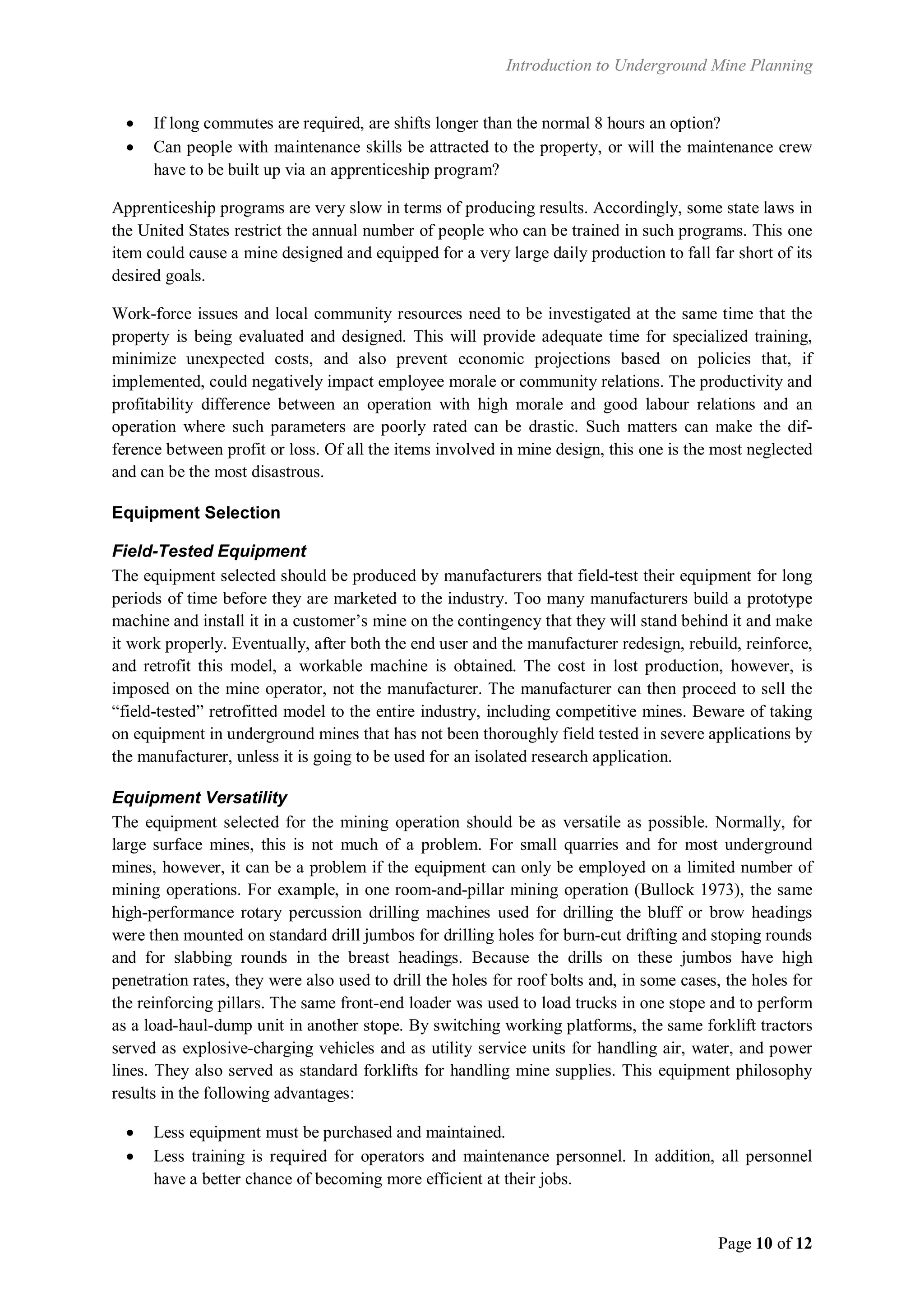 Introduction to underground mine planning | PDF
