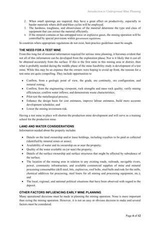 Introduction to underground mine planning | PDF