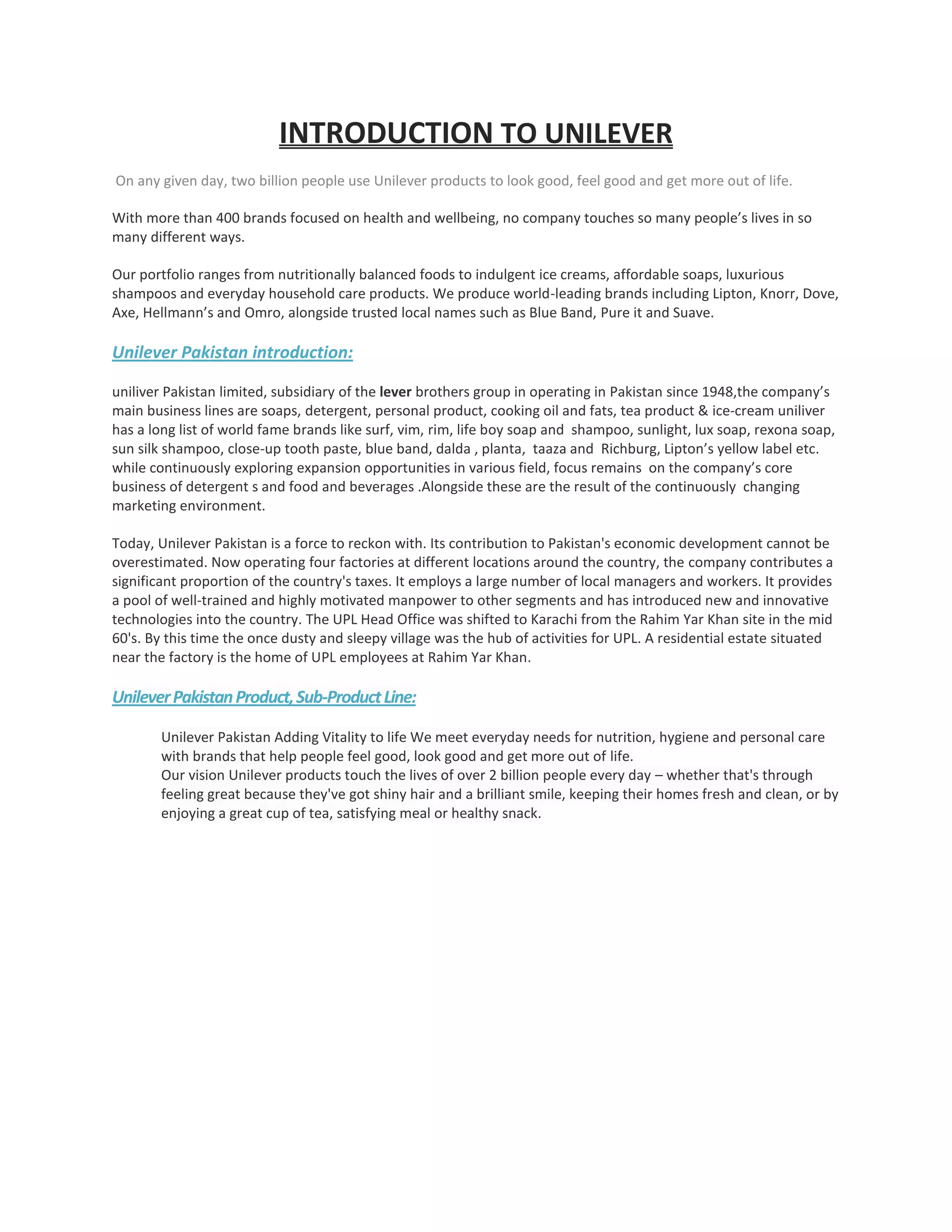 Introduction to unilever | DOCX