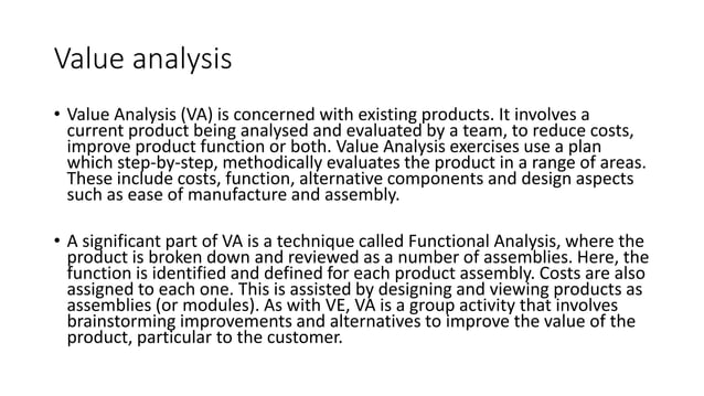 Introduction to value engineering and value analysis | PPT