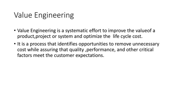Introduction to value engineering and value analysis | PPT
