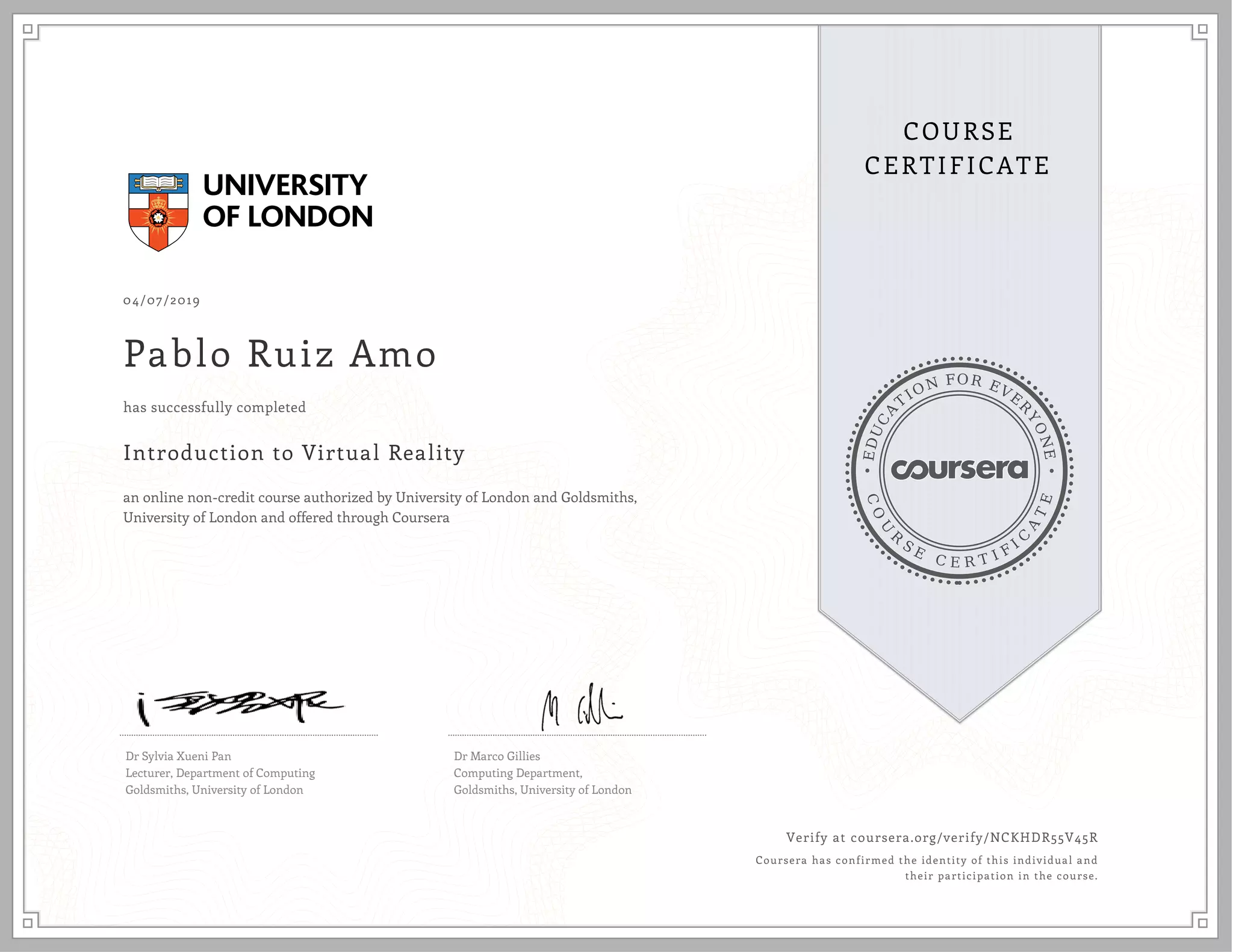 Introduction to Virtual Reality - University of London - Pablo Ruiz Amo | PDF