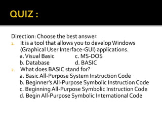 Introduction to visual basic 6 (1) | PPTX