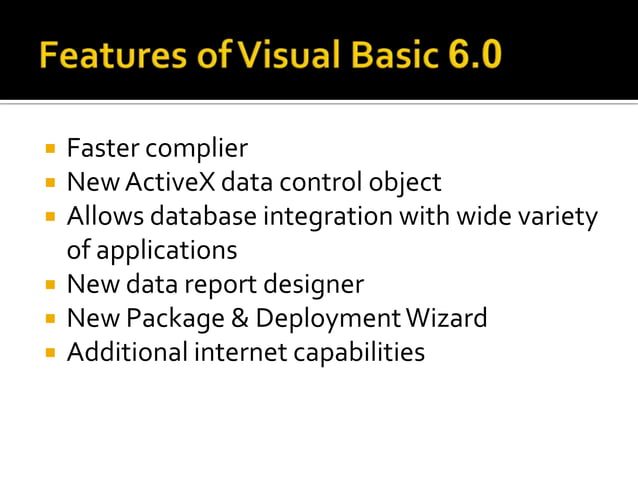 Introduction to visual basic 6 (1) | PPTX | Programming Languages | Computing