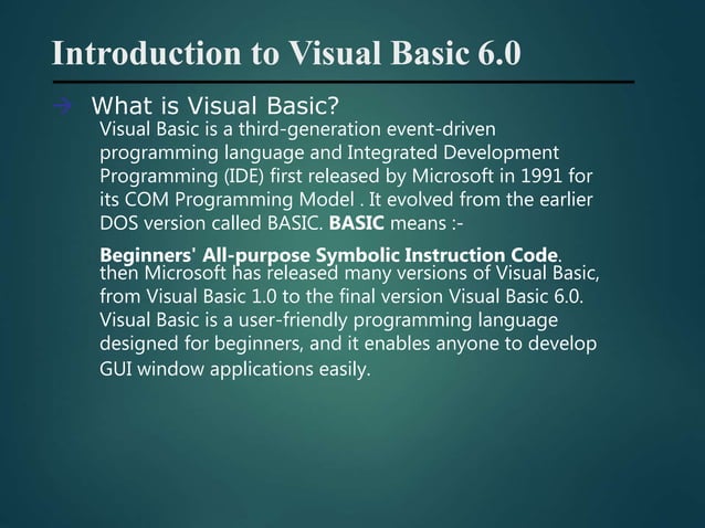 Introduction to Visual Basic 6.0 Fundamentals | PPT | Free Download
