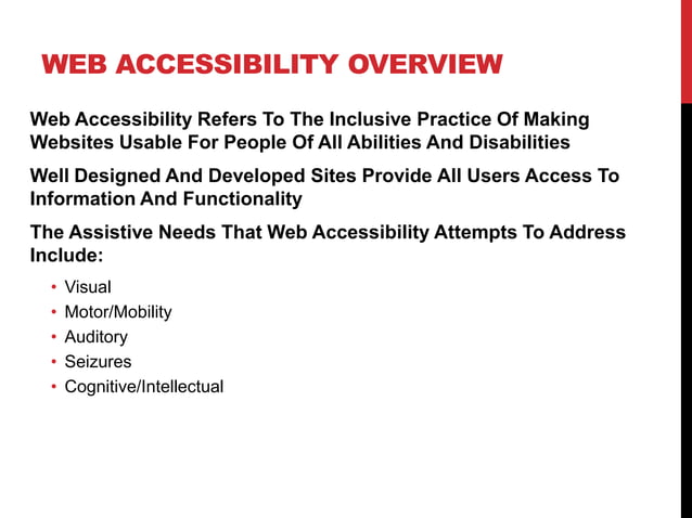 Introduction To Web Accessibility | PPTX | Web Design and HTML | Internet