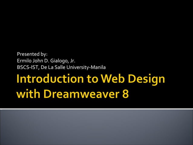 Introduction To Web Design with Dreamweaver Basics | PPT