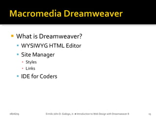 Introduction To Web Design with Dreamweaver Basics | PPT