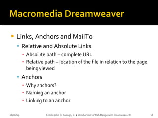 Introduction To Web Design with Dreamweaver Basics | PPT