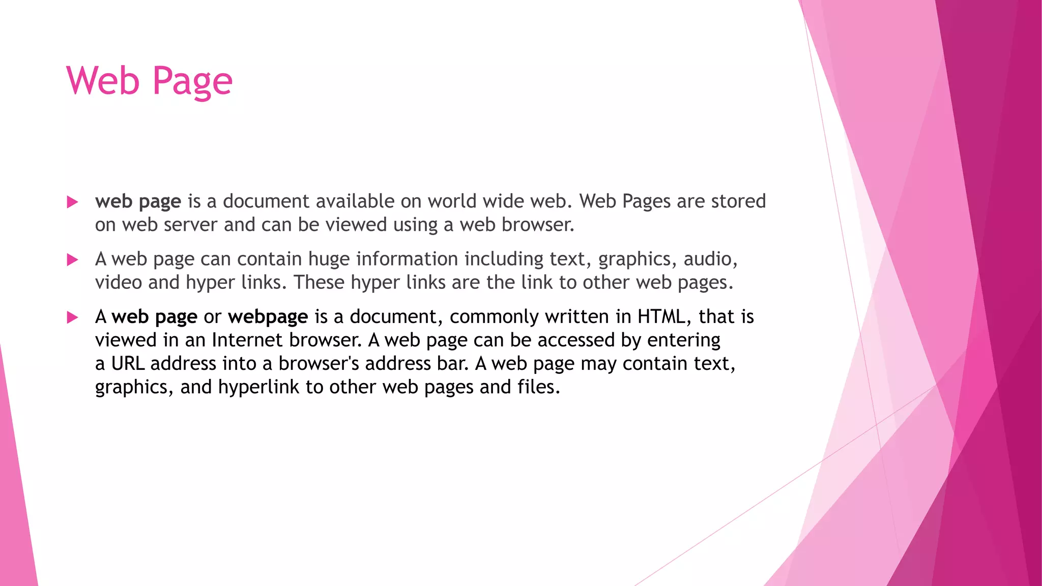 Introduction to webpage | PPTX | Web Design and HTML | Internet