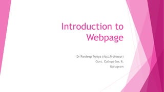 Introduction to webpage | PPTX | Web Design and HTML | Internet
