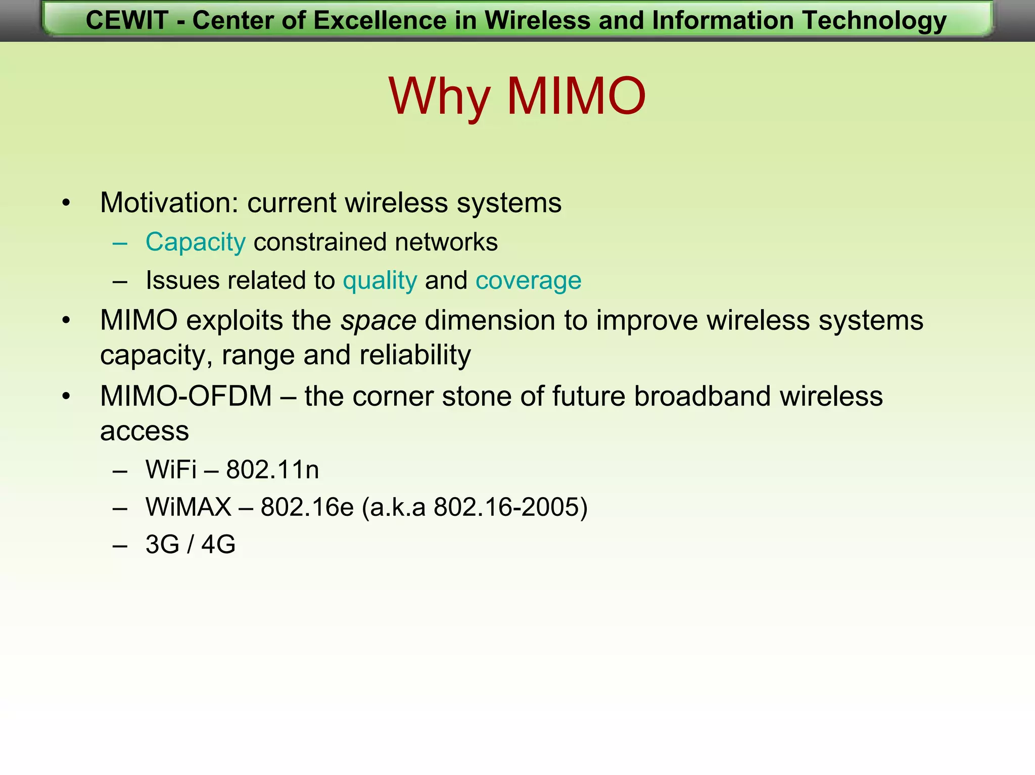 Introduction to Wireless MIMO – Theory and Applications | PDF