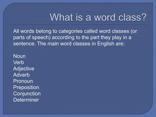 introduction to word classes including examples | PPT