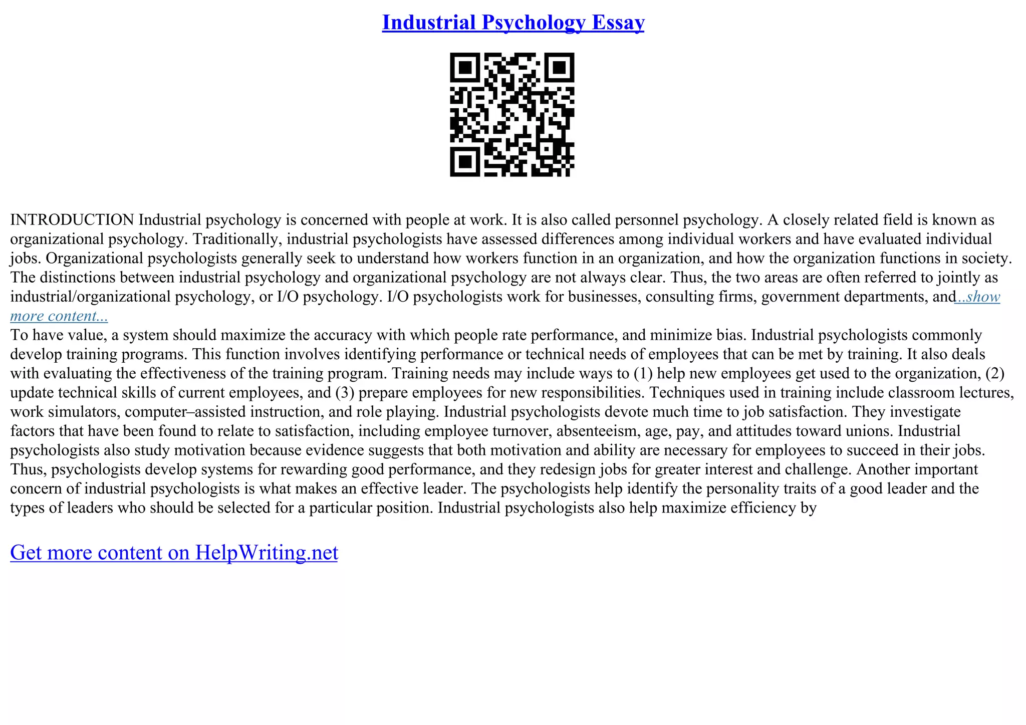 Introduction To Work Psychology | PDF