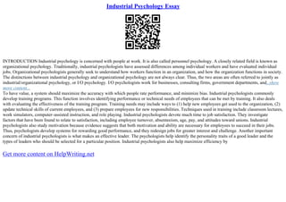Introduction To Work Psychology | PDF