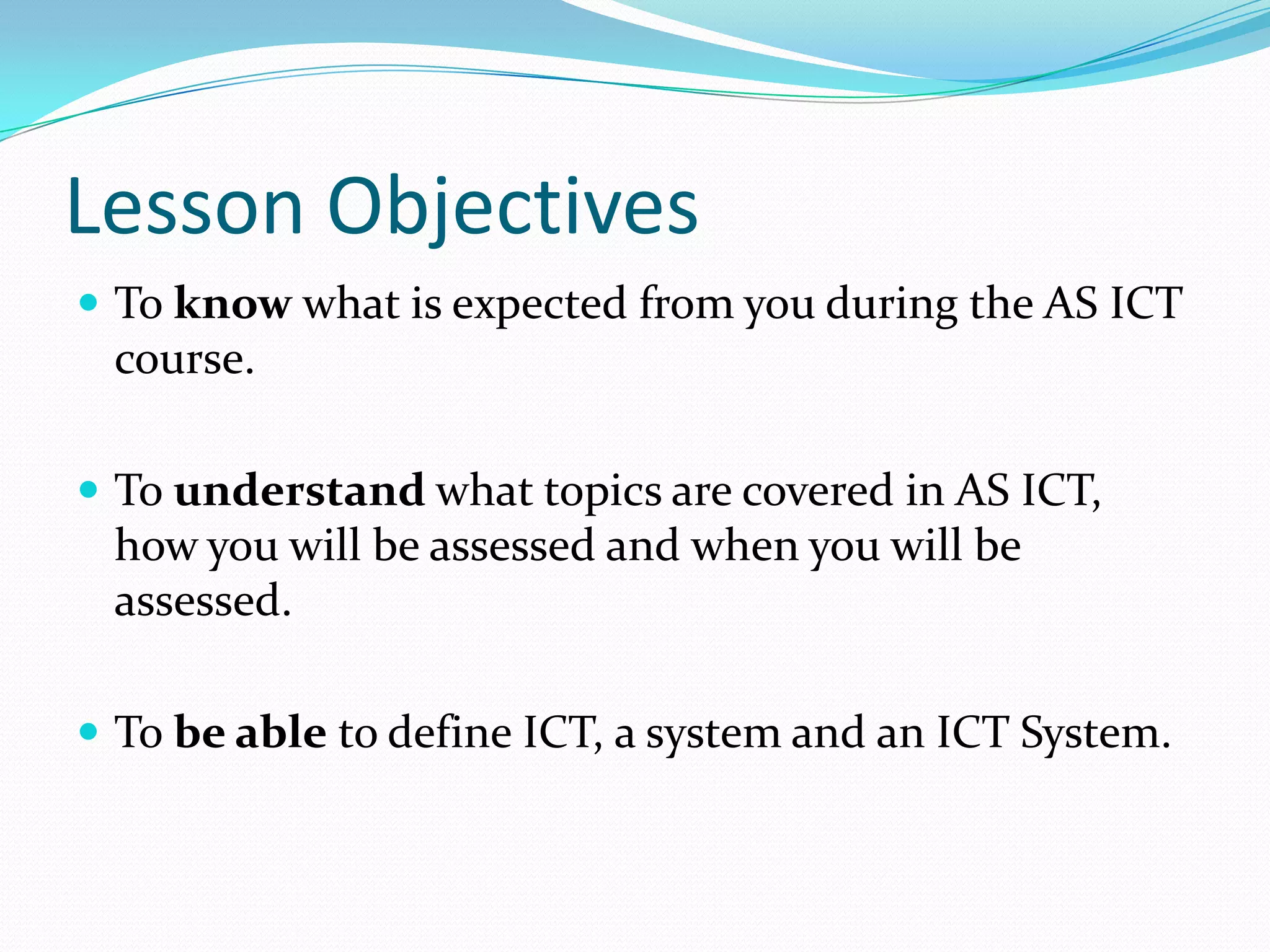 Introduction to Y12 ICT - Systems and ICT Systems | PPTX
