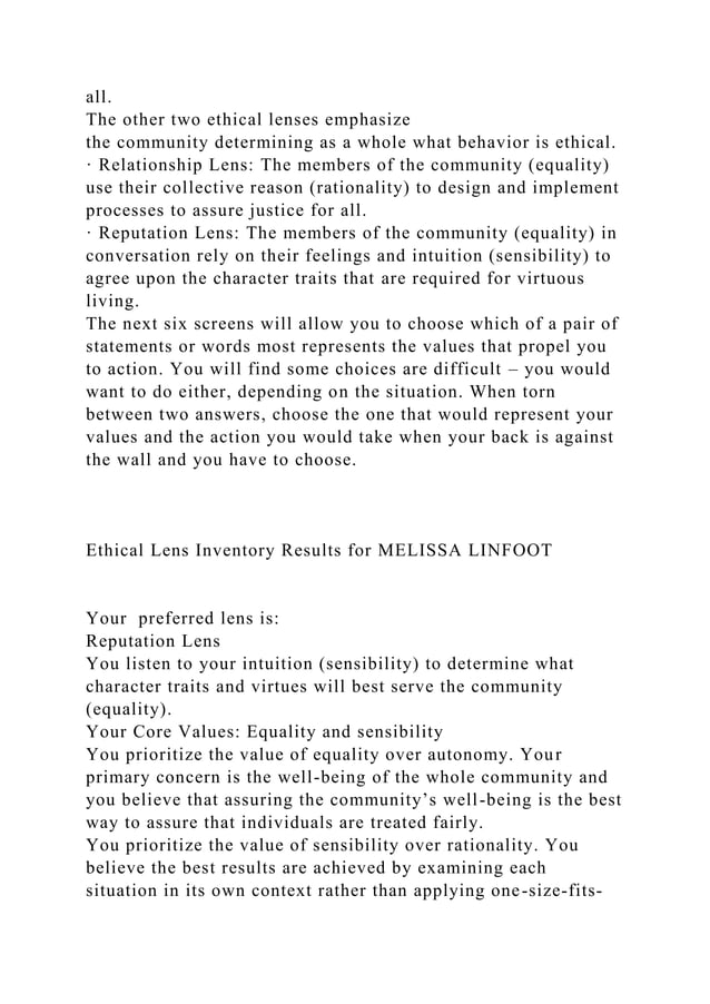 IntroductionTwo of the ethical lenses emphasize using rationalit.docx