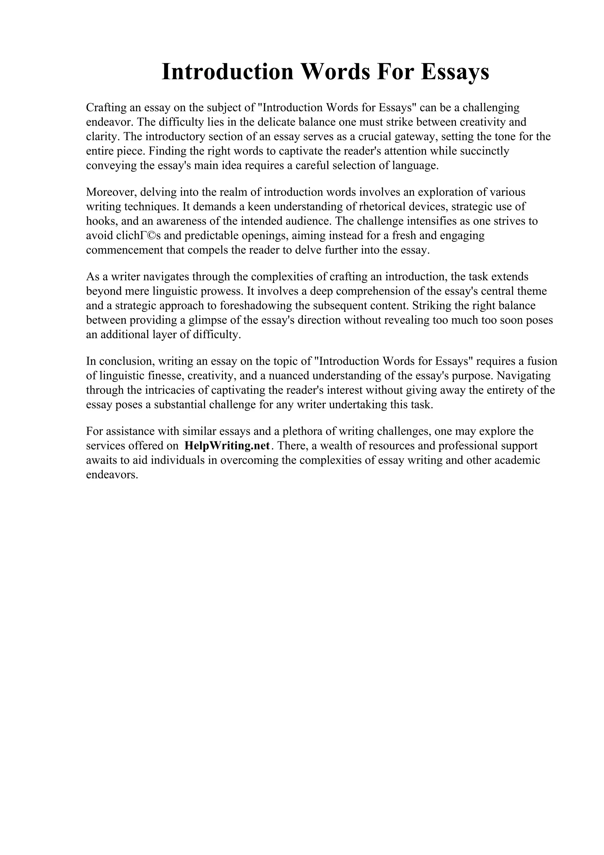 Introduction Words For Essays. 020 Essay Example Argumentative ...