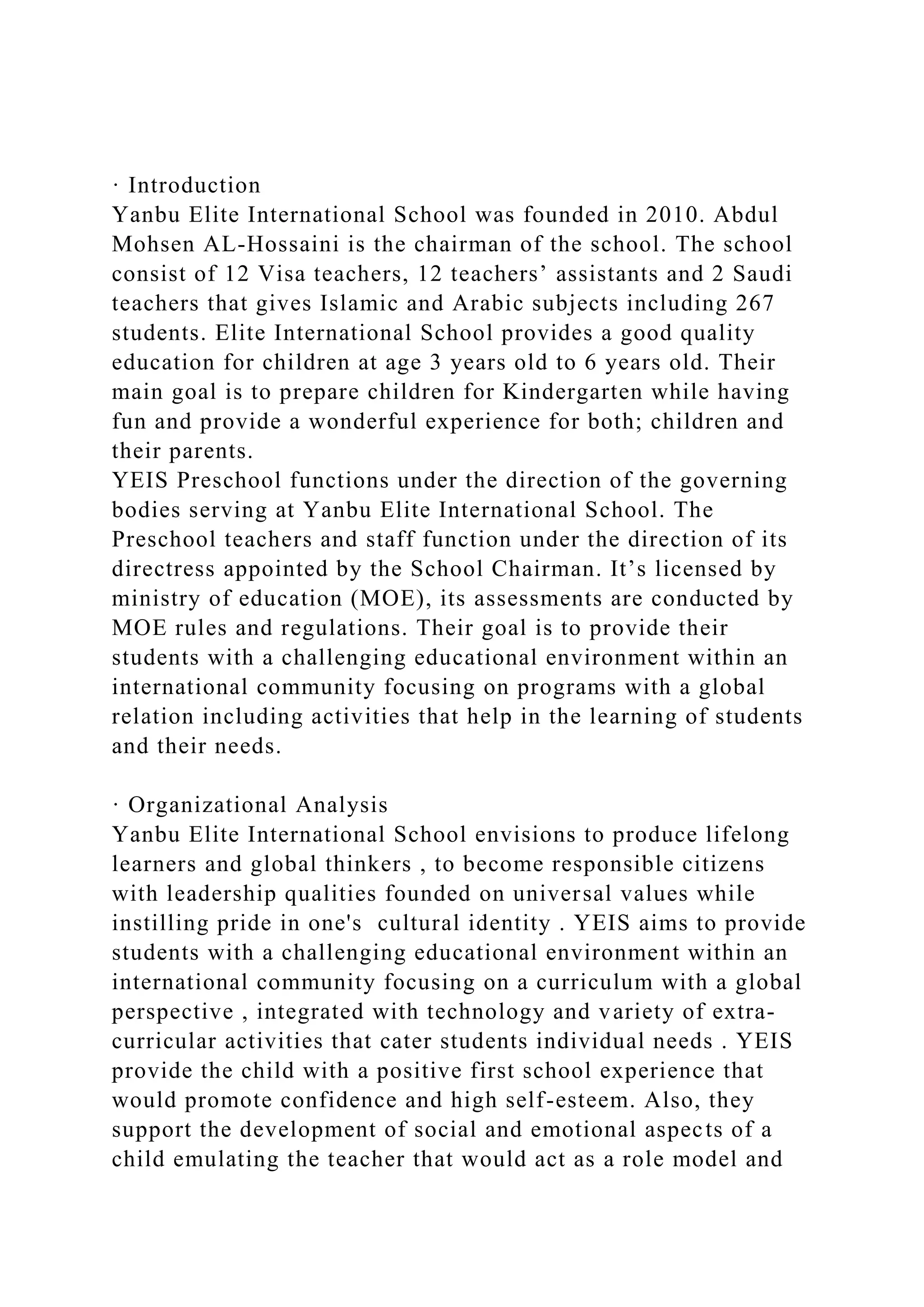 · IntroductionYanbu Elite International School was founded in 20.docx ...