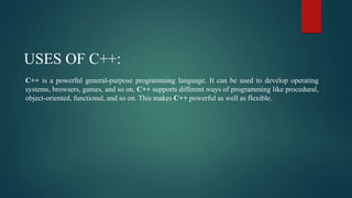 Introductio to c++ | PPTX | Programming Languages | Computing