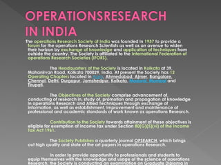 This ppt contains introduction to operations research, objectives ...