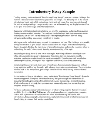 Introductory Essay Sample. How to Write an Introductory Paragraph for a ...