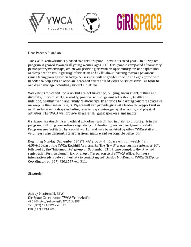GirlSpacec introductory letter to parents/guardians | PDF