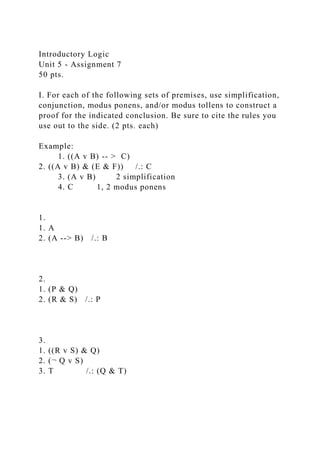 Introductory LogicUnit 6 - Assignment 850 pts.I. For each .docx
