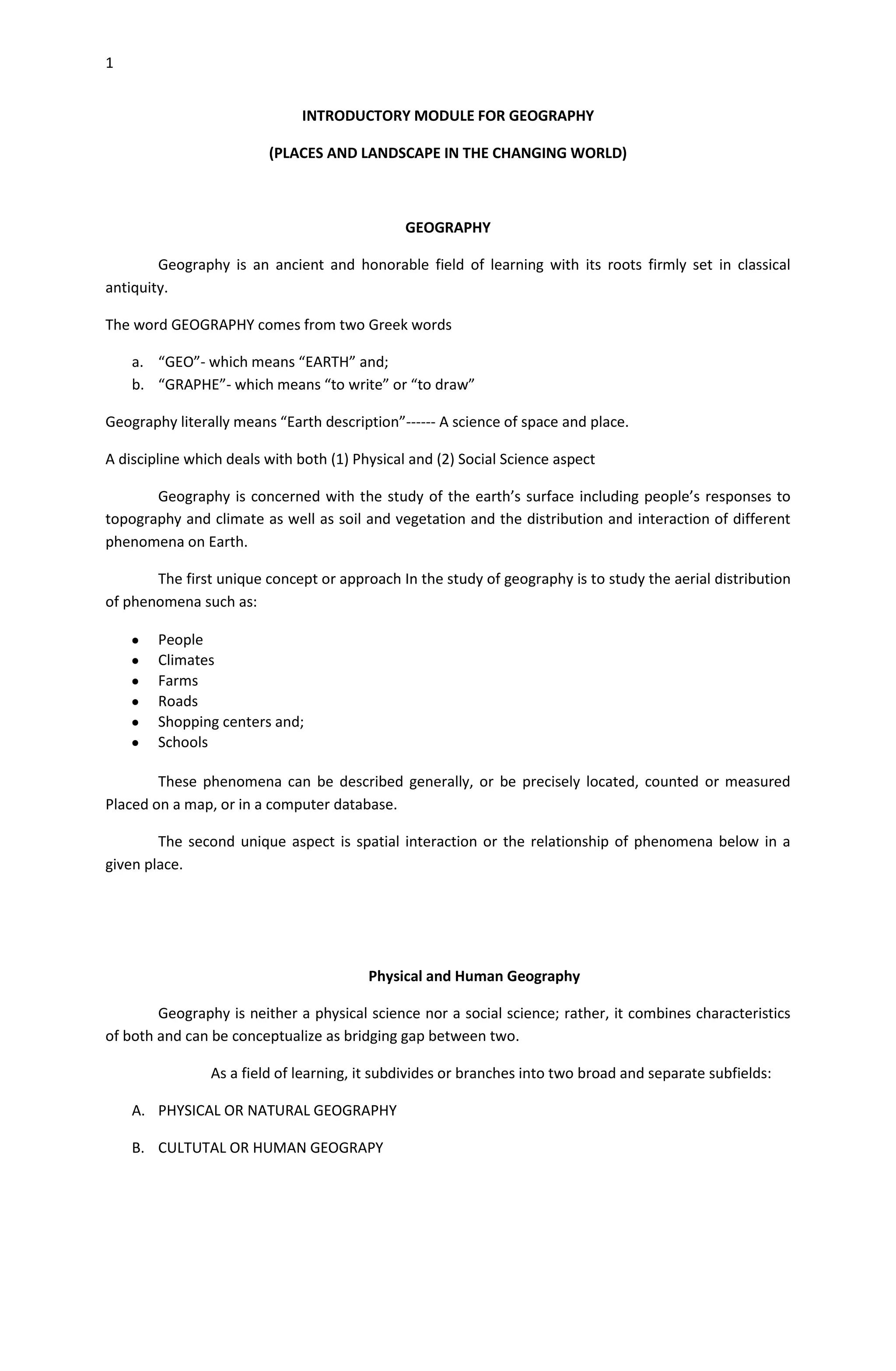Introductory module for geography | DOCX