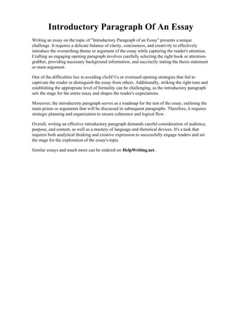 Introductory Paragraph Of An Essay | PDF