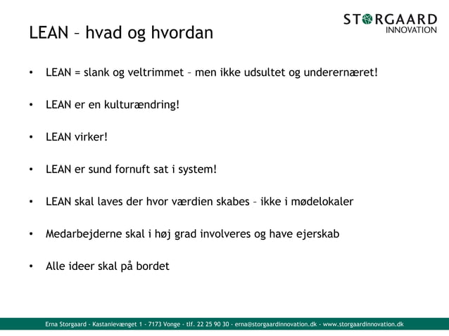 LEAN INTRODUKTION, IMPLEMENTERING, LEAN VÆRKTØJER OG METODER | PPT