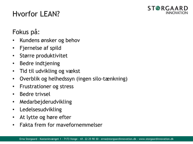LEAN INTRODUKTION, IMPLEMENTERING, LEAN VÆRKTØJER OG METODER | PPT