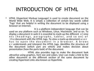 Introduction to HTML for under-graduate studnets | PPT