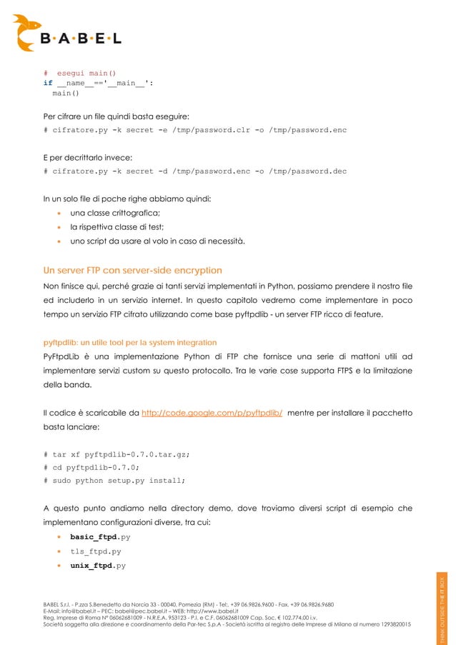 Crittografia e integrazione dei sistemi con Python | PDF