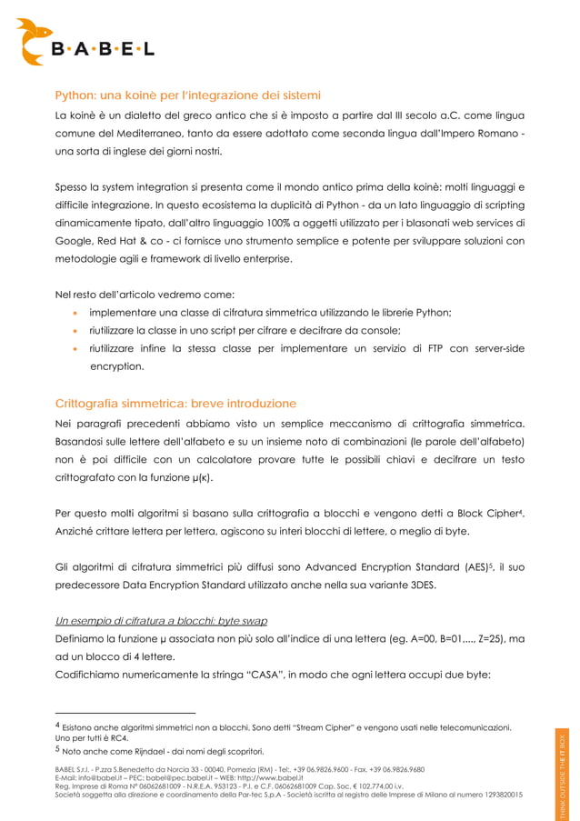 Crittografia e integrazione dei sistemi con Python | PDF