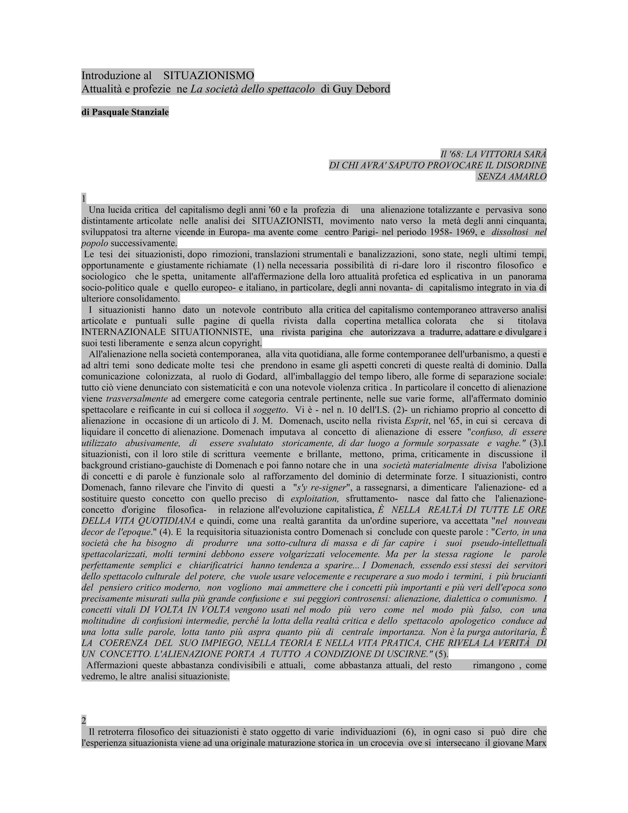 Introduzione al situazionismo | PDF