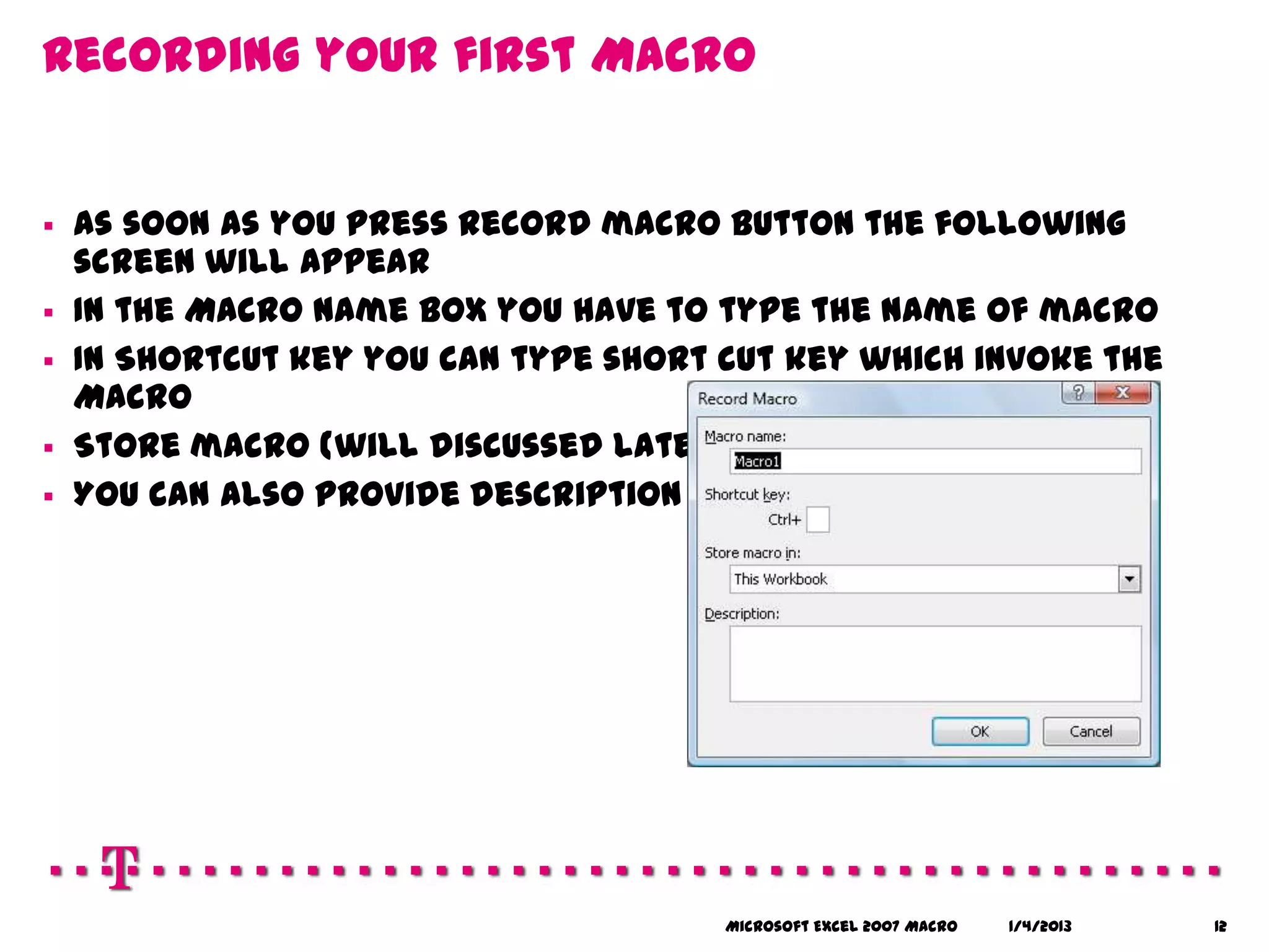 Intro macros in Excel 2007 | PPTX