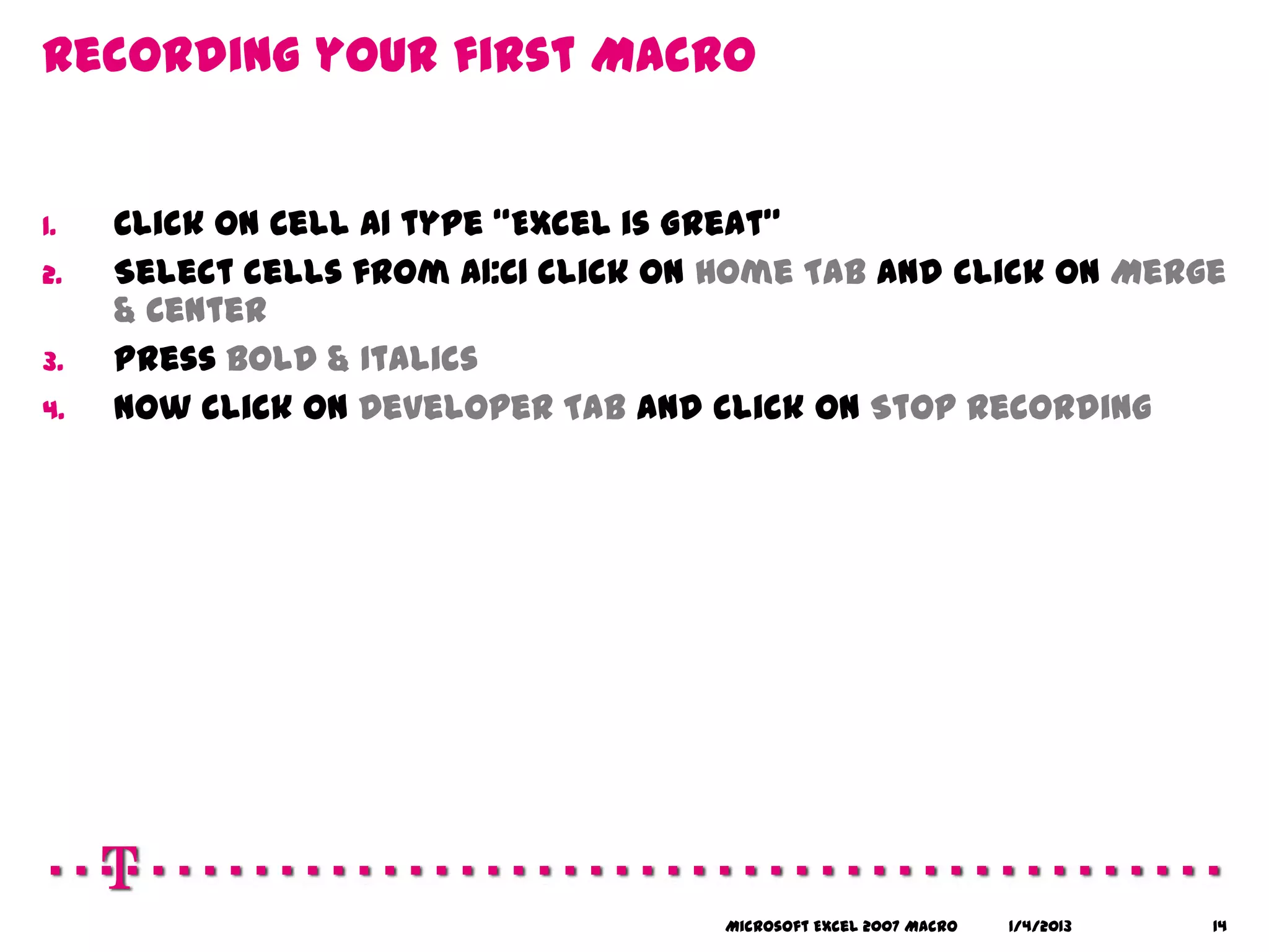 Intro macros in Excel 2007 | PPTX