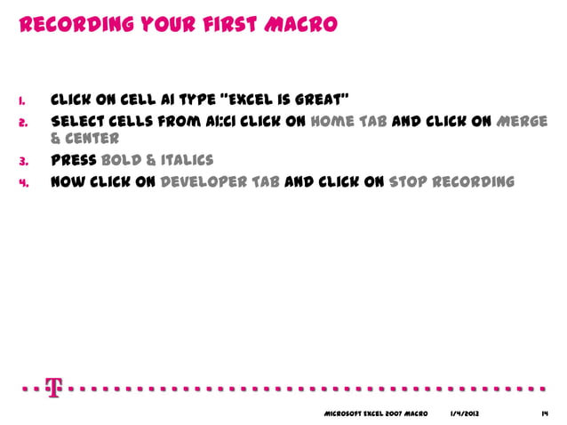 Intro macros in Excel 2007 | PPTX