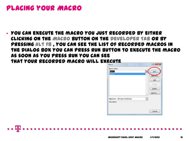 Intro macros in Excel 2007 | PPTX