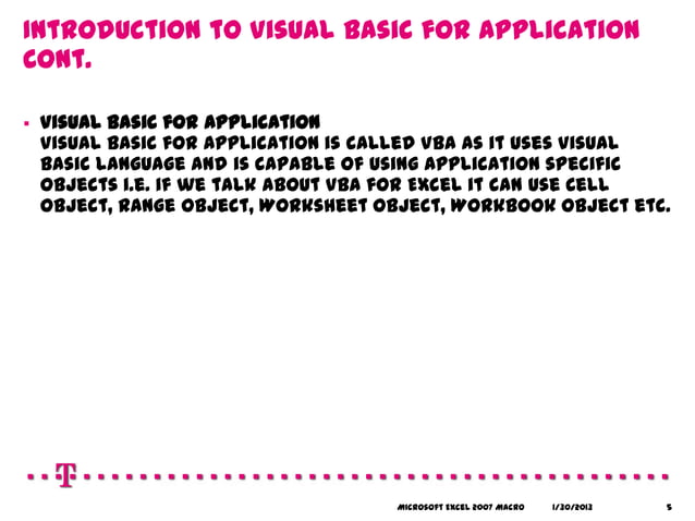 Intro macros in Excel 2007 | PPTX