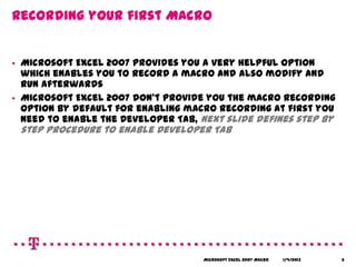 Intro macros in Excel 2007 | PPTX